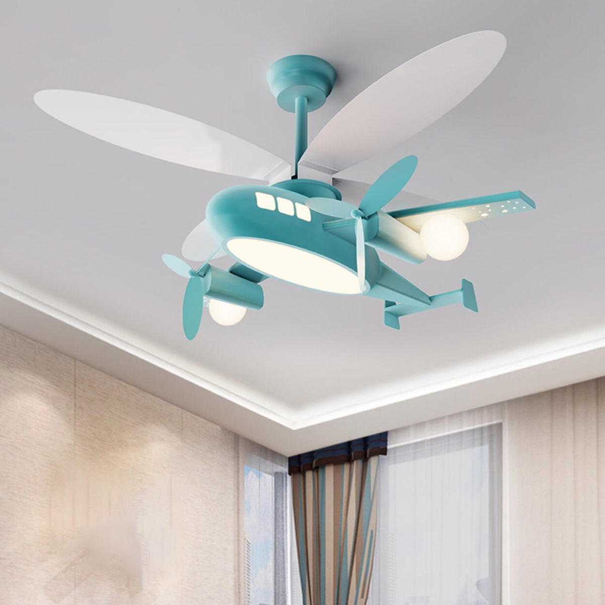 Airplane Themed Kids Room Ceiling Fan with LED Light – Homebaa