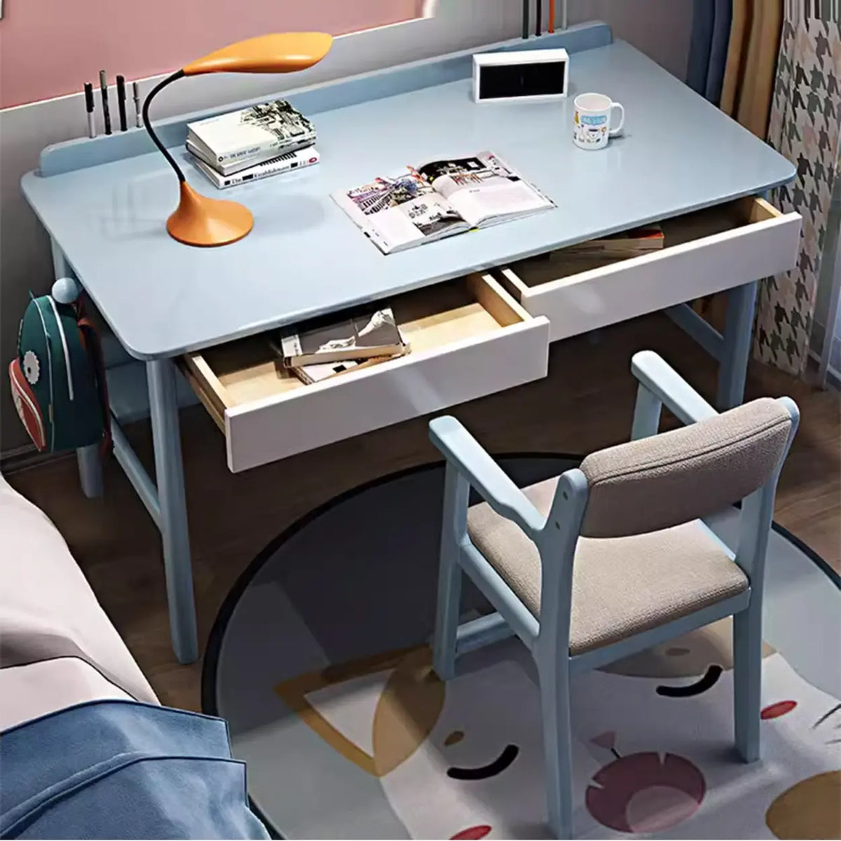 Rectangular Wood Container Storage Blue Kids Desk Set – Homebaa