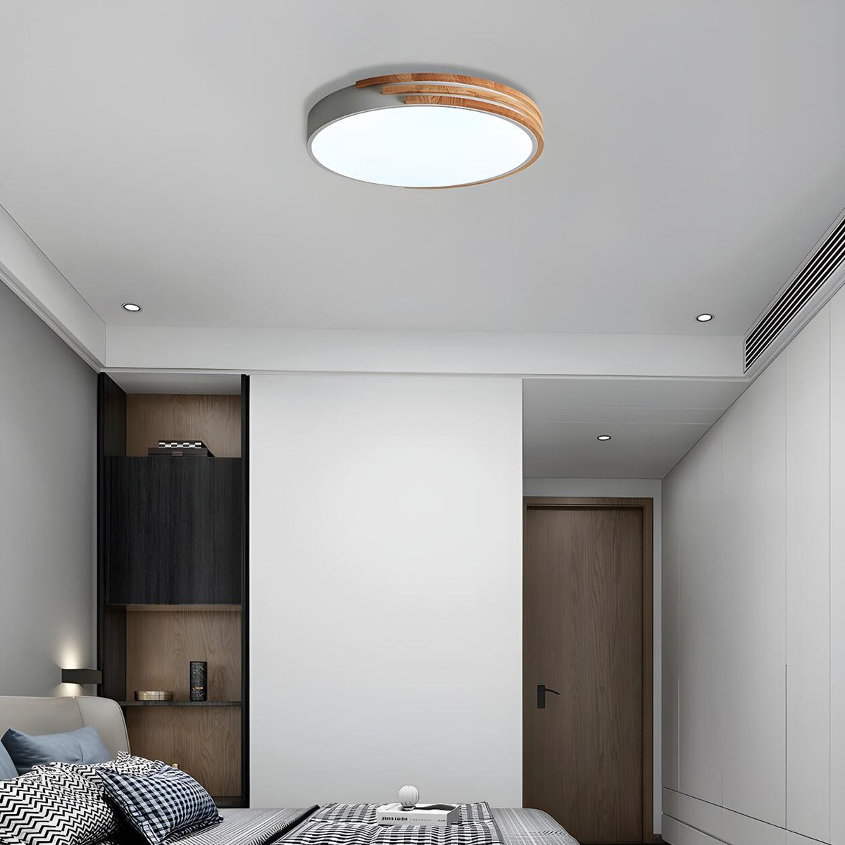 Bedroom Round Wood Small LED Flush Mount Ceiling Light – Homebaa