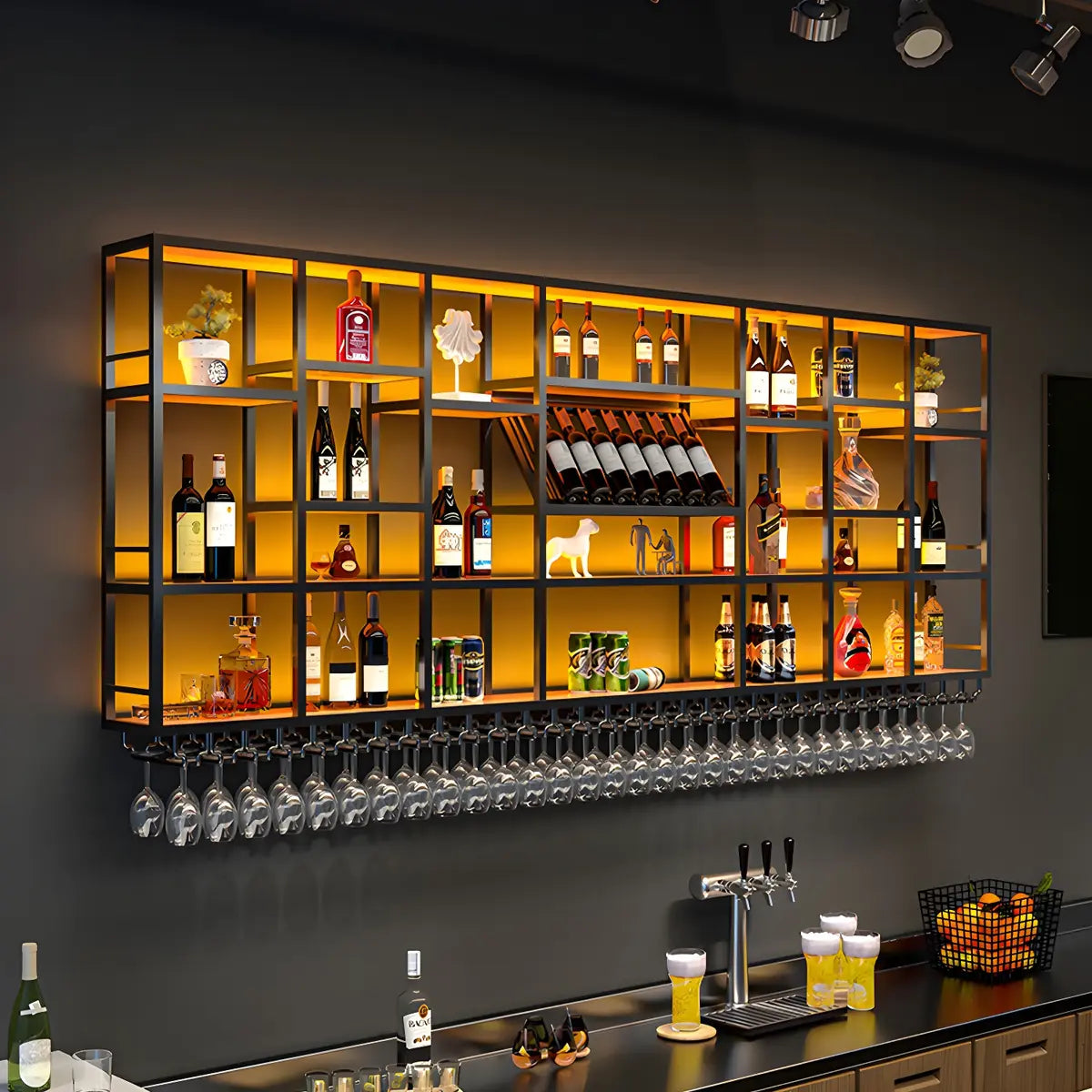 Black Large Modern Metal Bar Floating Wall Wine Rack – Homebaa