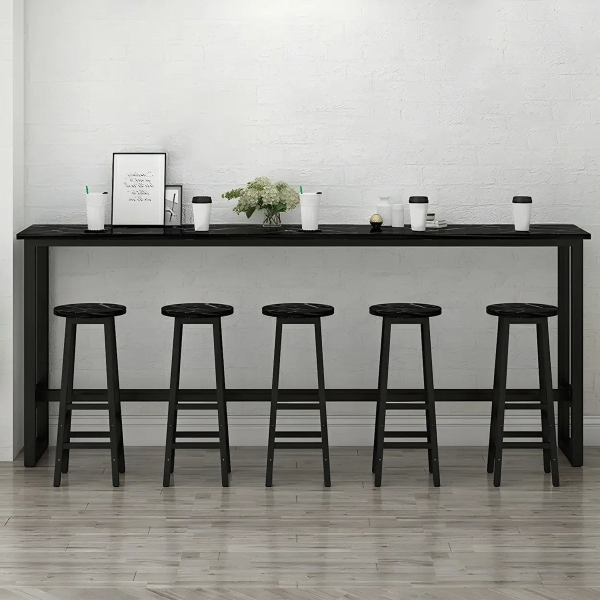 Black Rectangle Wooden Dining Bar Table With Footrest – Homebaa