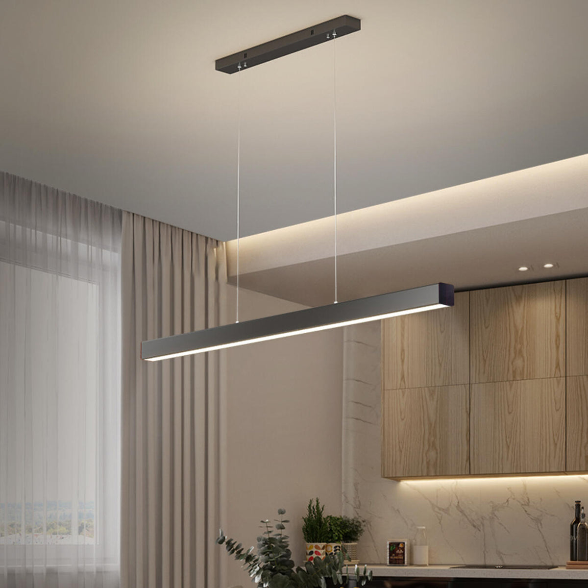 Black Rectangular LED Pendant Light Kitchen Island – Homebaa