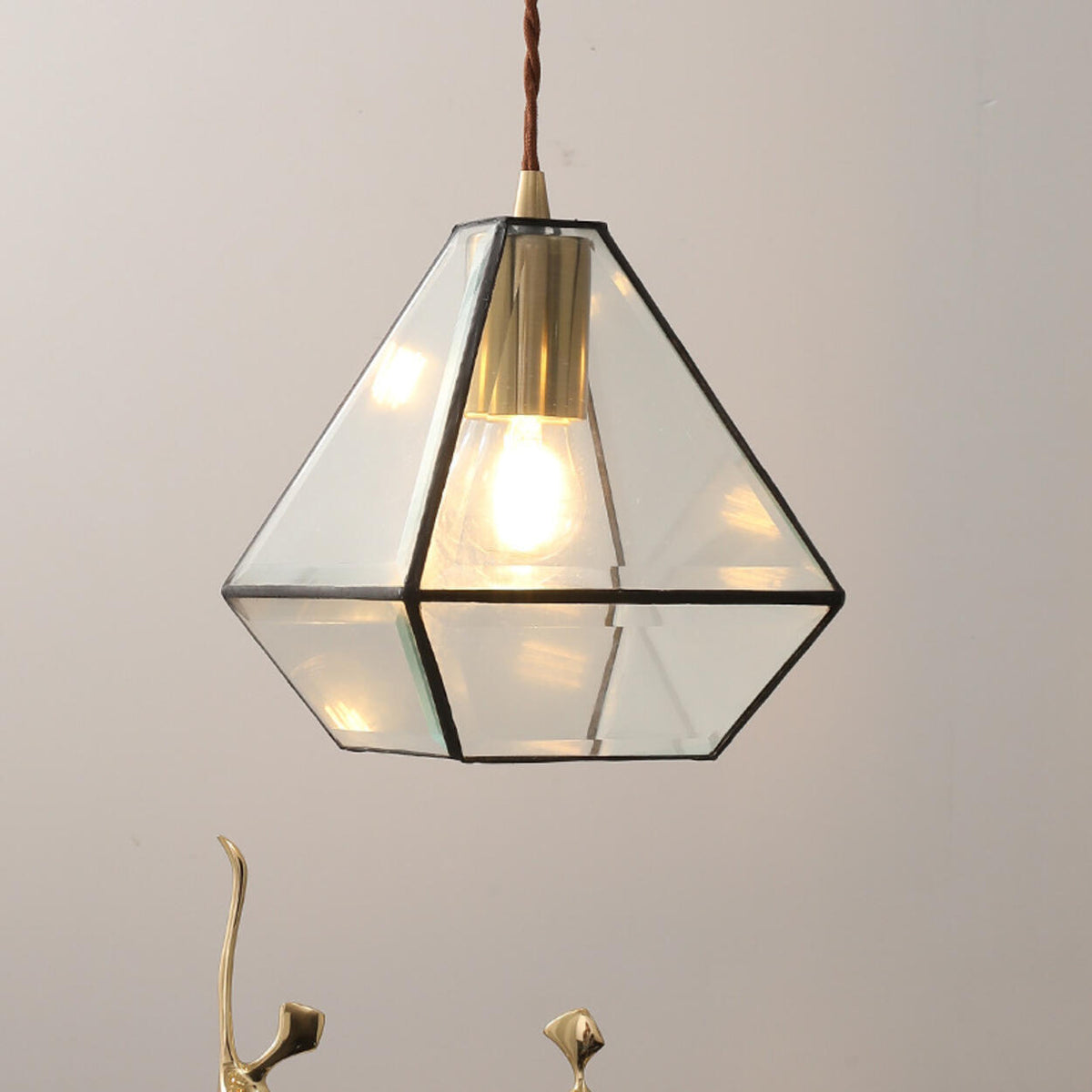 Brass Diamond Glass Pendant Light Adjustable Height – Homebaa