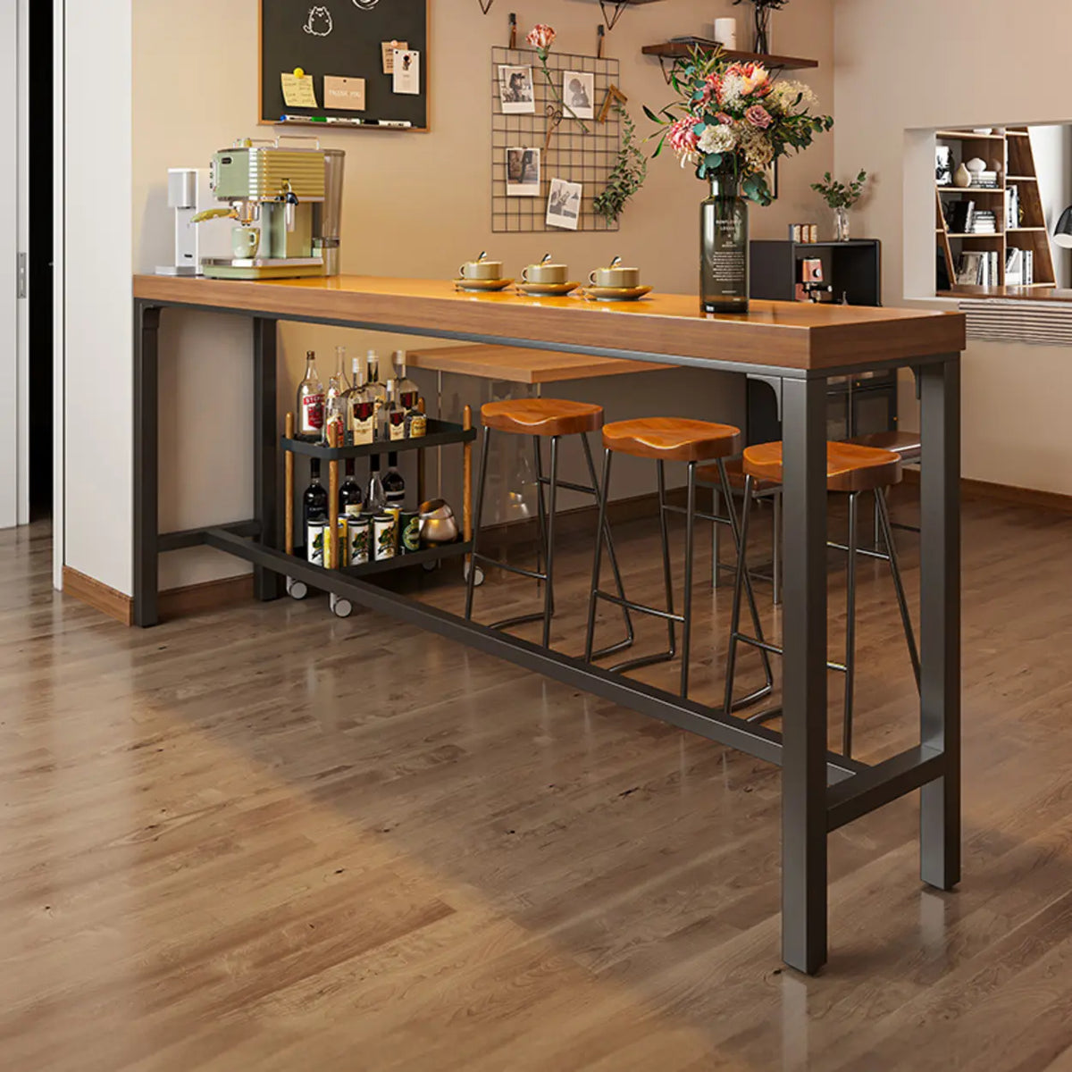 Brown Rectangular Metal Large Bar Table with Footrest – Homebaa