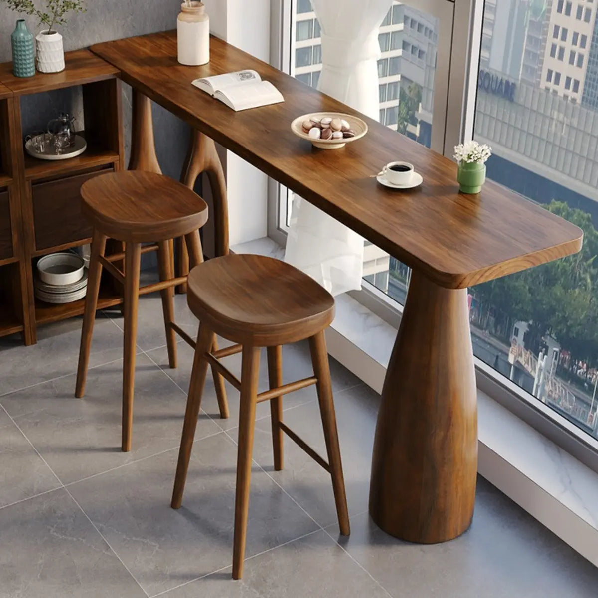 Brown Rectangular Wood Large Bar Table with Pedestal – Homebaa