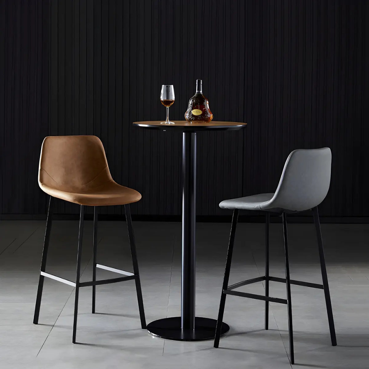 Bucket Leather Seat Low Back Iron Four Legs Bar Stool – Homebaa