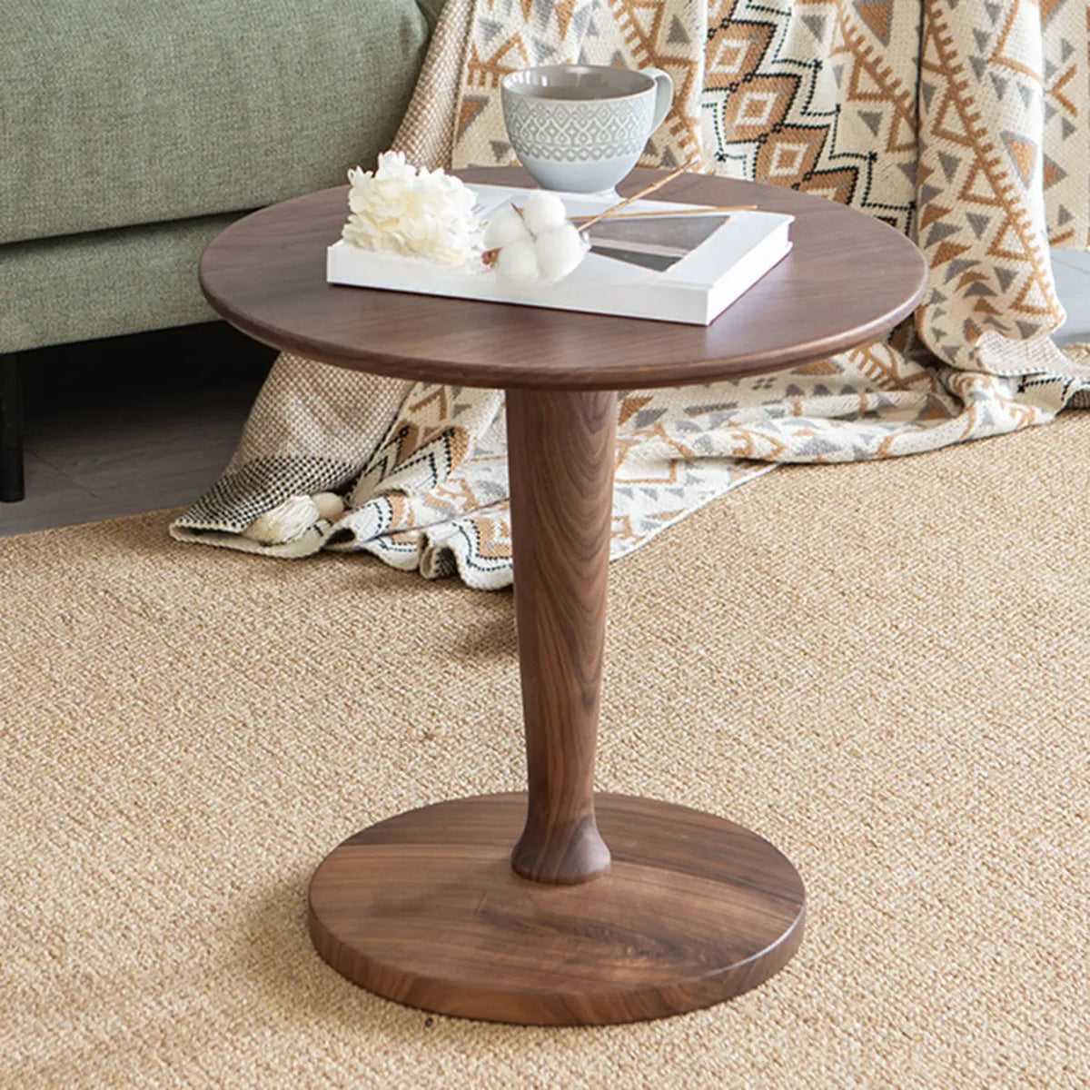 Classic Small Round Walnut Wood Side Table with Pedestal Base – Homebaa