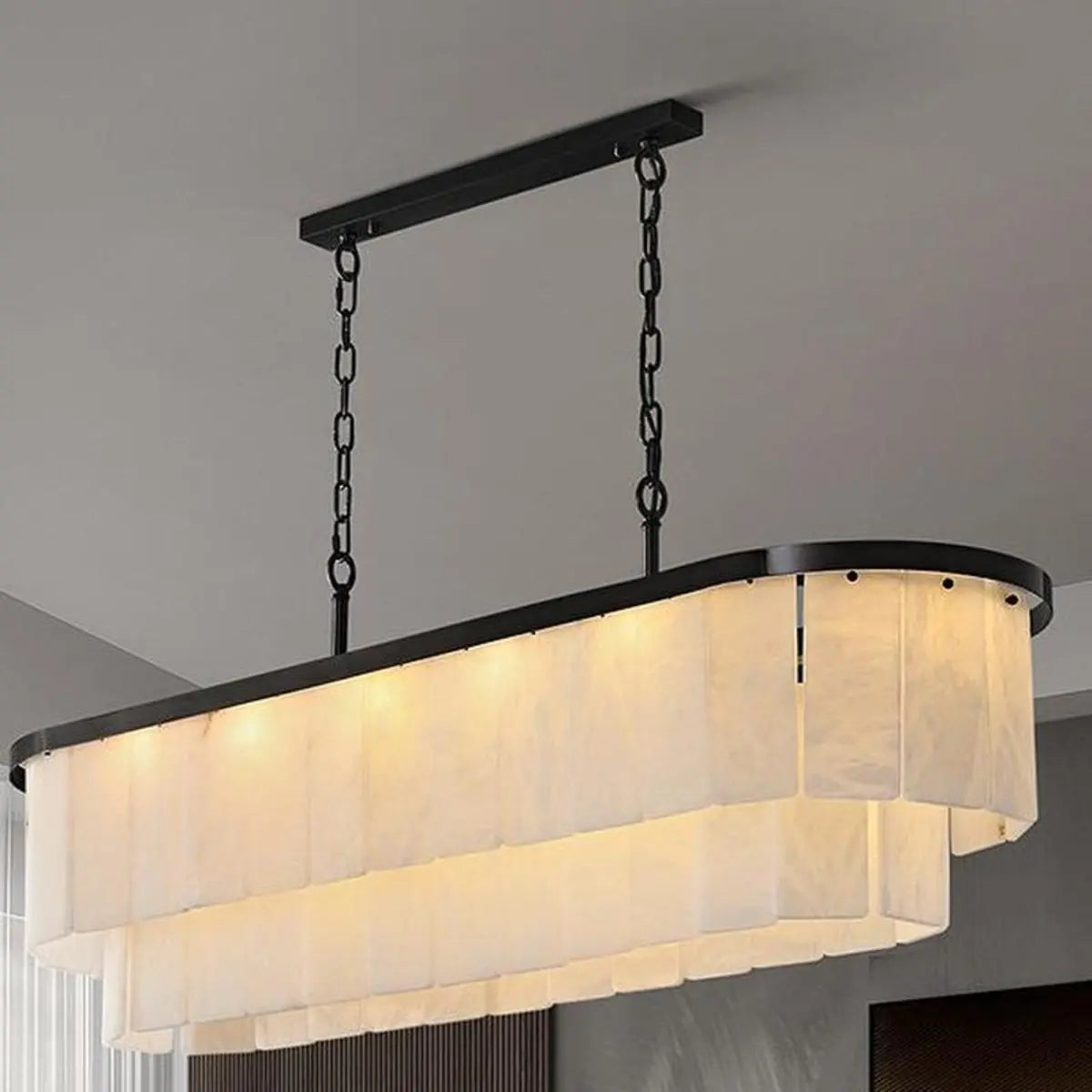 Contemporary Alabaster Oval Marble Chain Island Light – Homebaa
