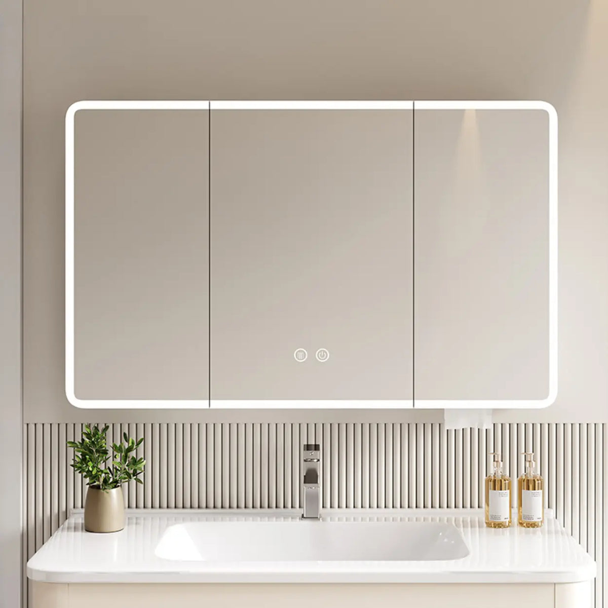 Cream Frameless Aluminum Soft Close Hinges Medicine Cabinet – Homebaa