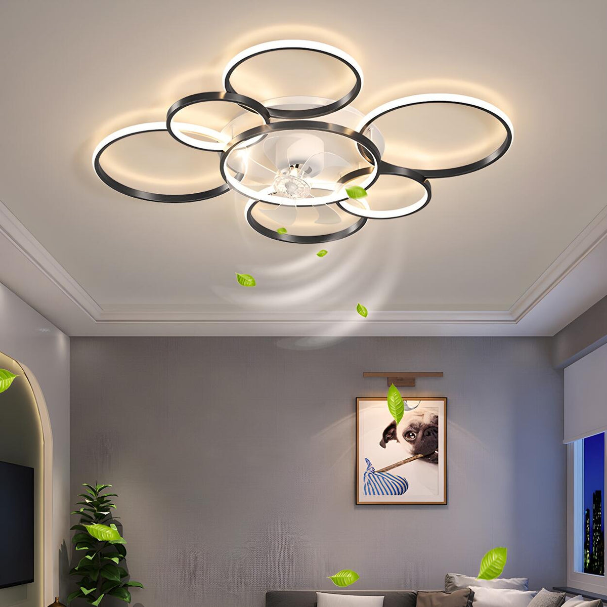 Creative Chic Multi-Ring Ceiling Fan With Multi-Lights – Homebaa