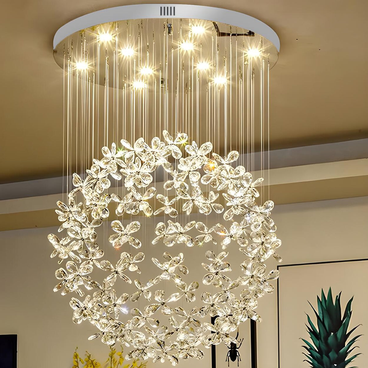 Crystal Flower Draping Sphere Nickel Flush Mount Light – Homebaa