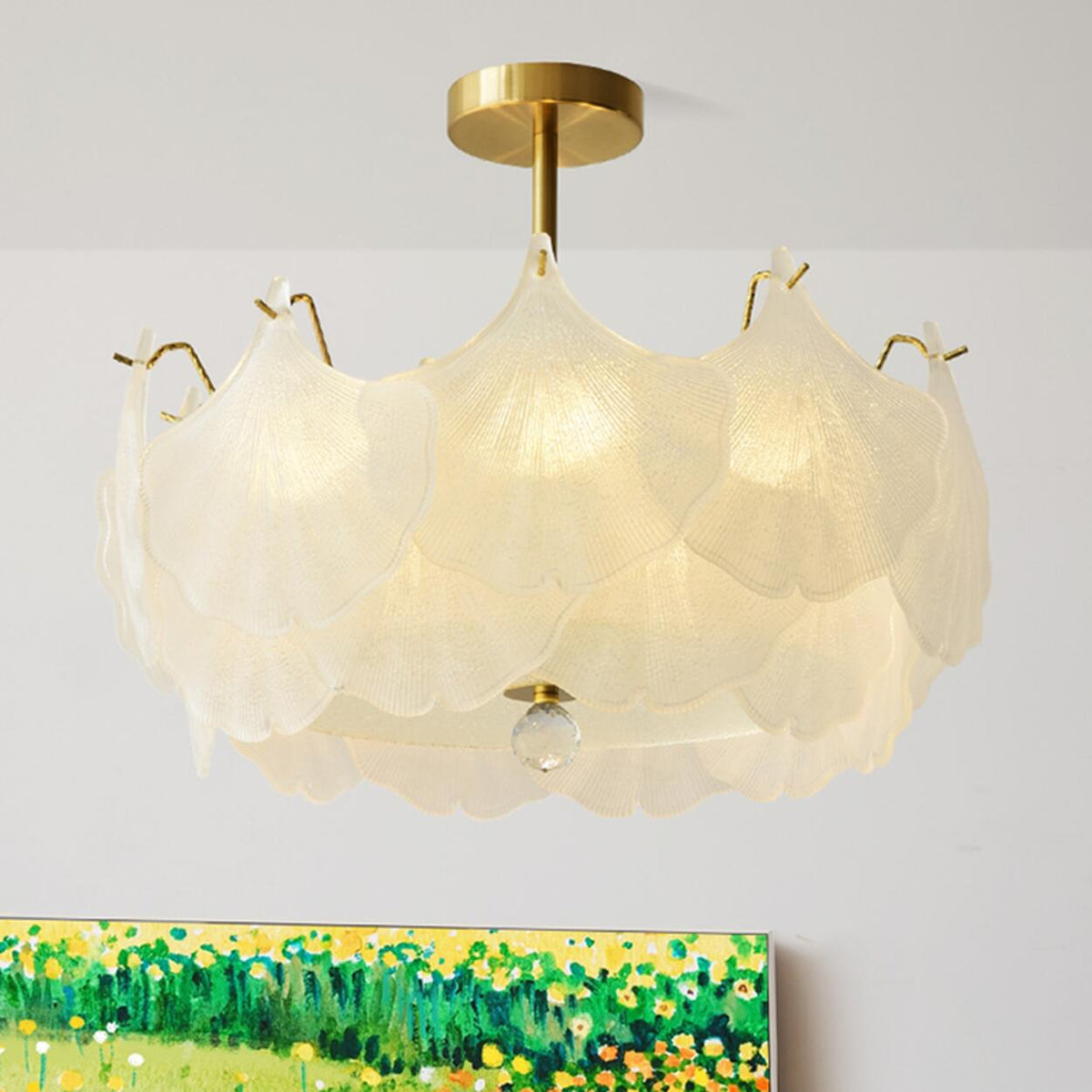Elegant Ginkgo Leaf Gold Glass Semi-Flush Ceiling Light – Homebaa