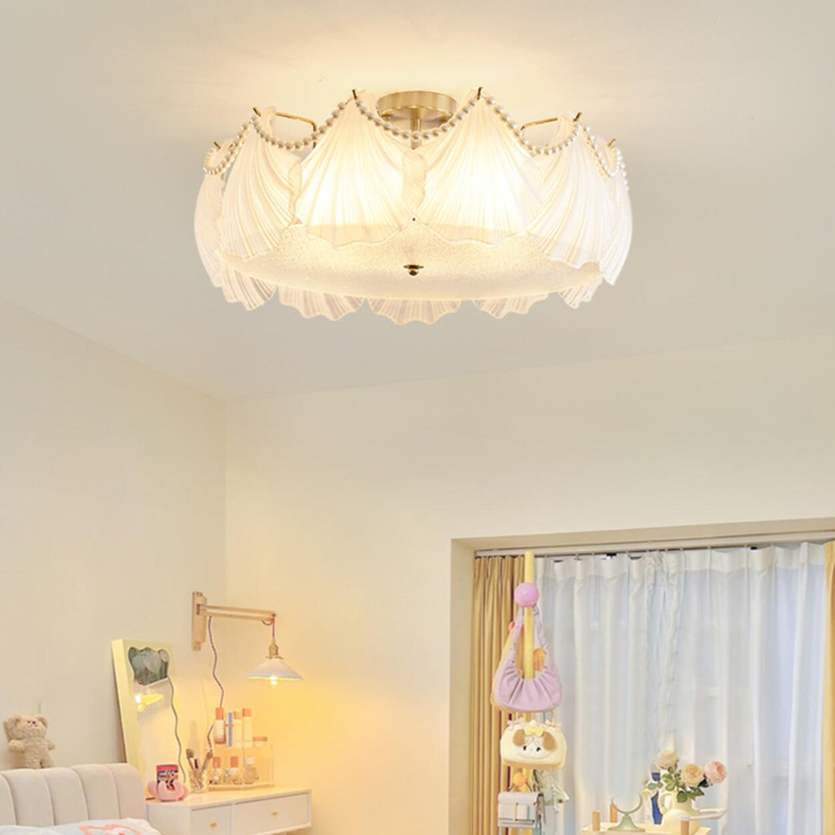 Elegant Glass Shell Semi-Flush Mount Light Living Room – Homebaa