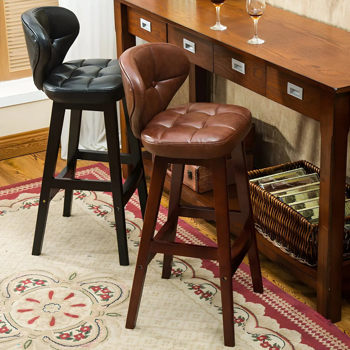 Espresso Wood Leather Upholstered Backrest Bar Stool – Homebaa