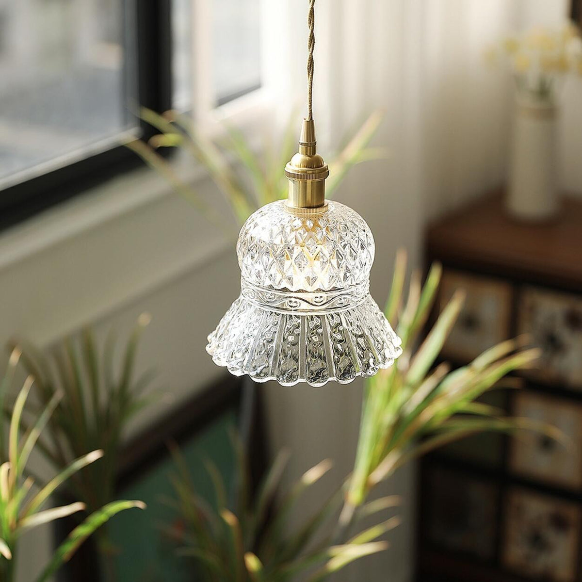 French Vintage Clear Glass Bell Vase Pendant Light – Homebaa