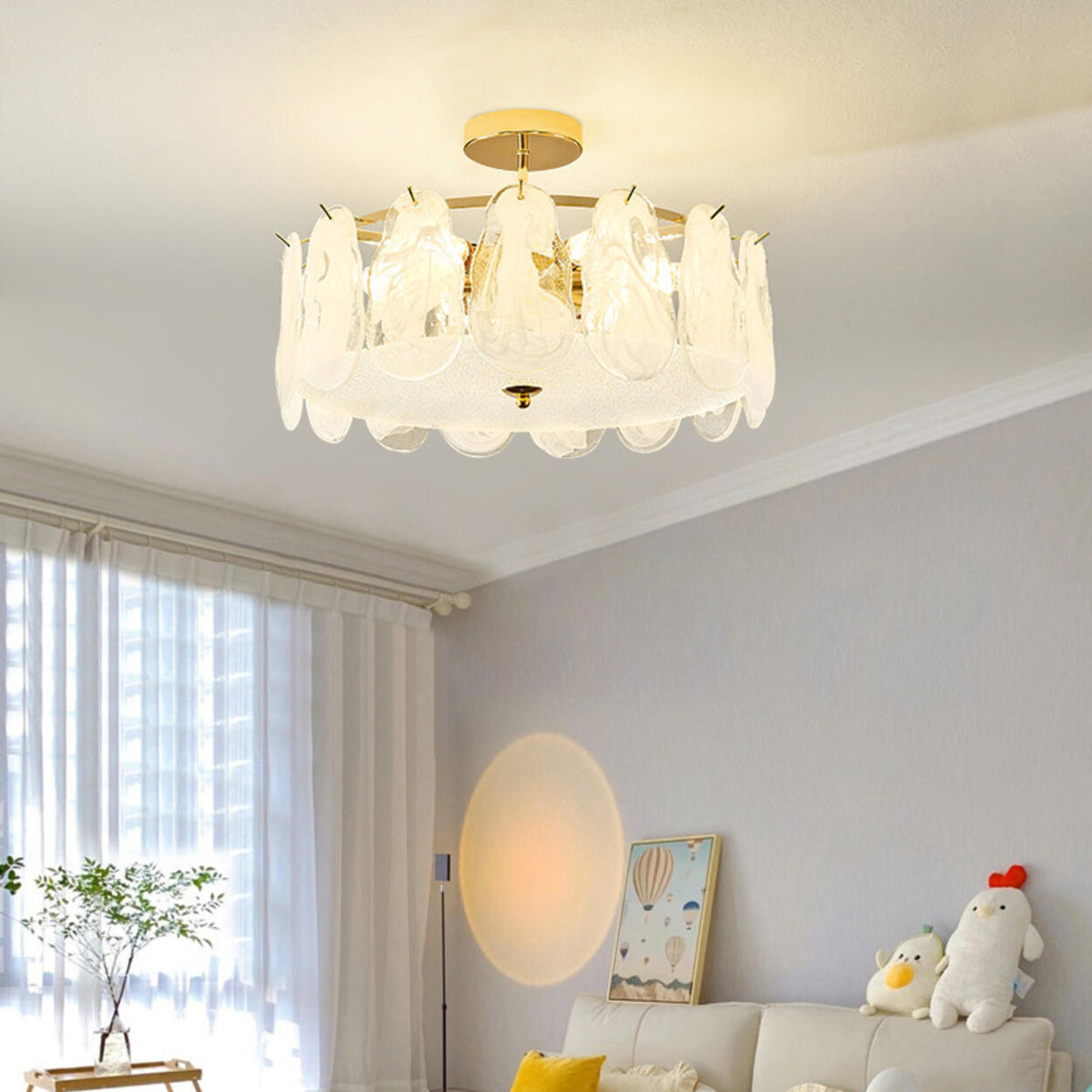 Glass Leaf Gold-White Semi-Flush Mount Ceiling Light – Homebaa