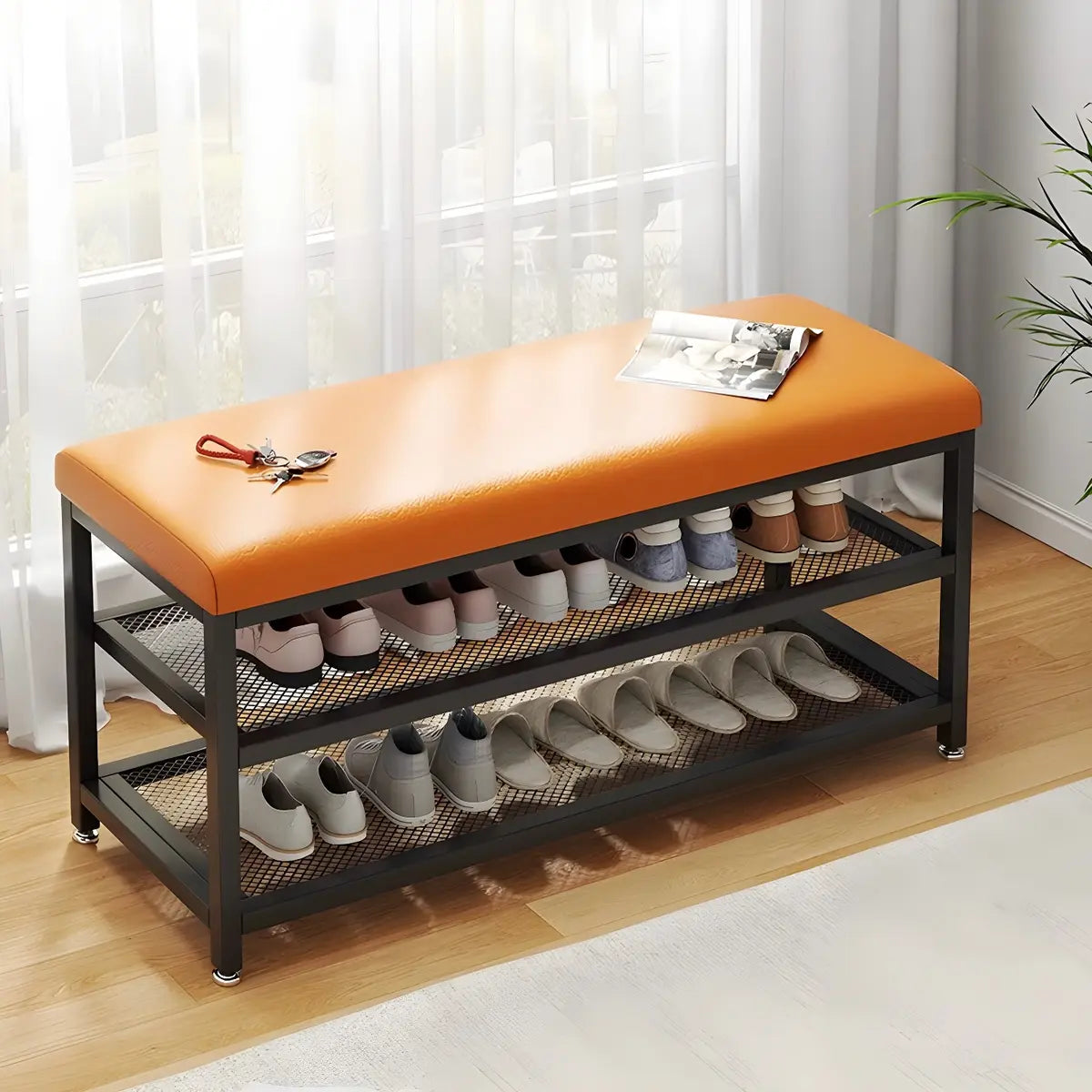 Industrial Orange Upholstered Storage Entryway Bench – Homebaa