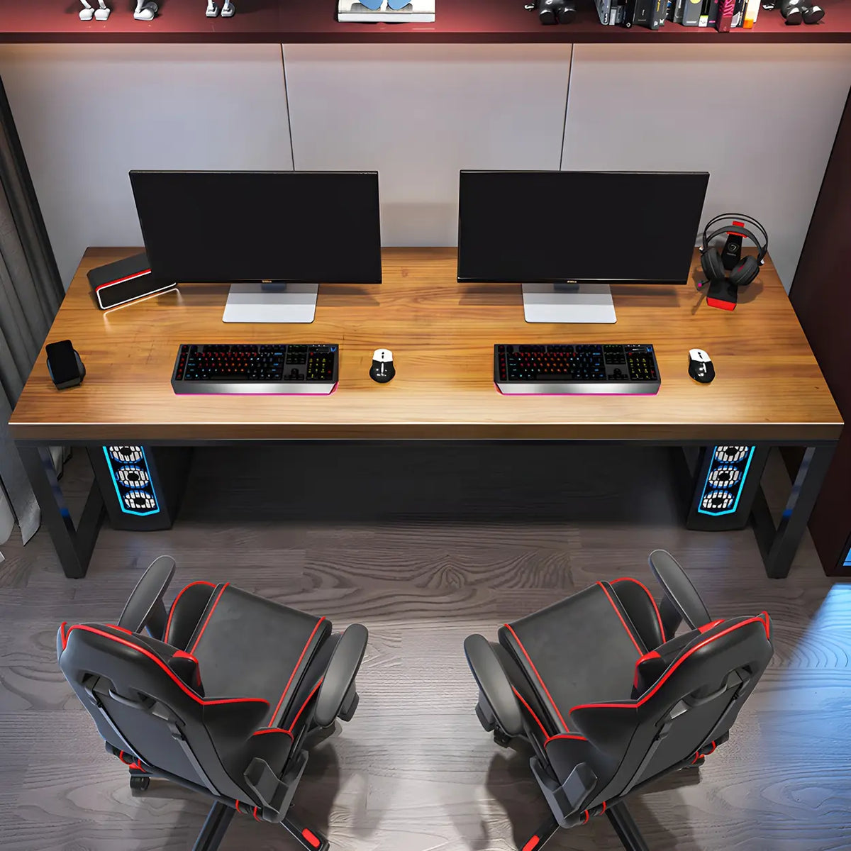 Industrial Pine Wood Rectangle Sled Double Gaming Desk – Homebaa