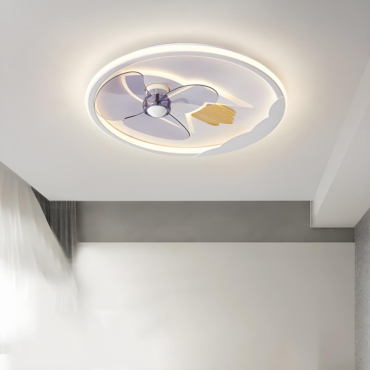 Kids Room Cartoon Rocket Round Ceiling Fan with Light – Homebaa