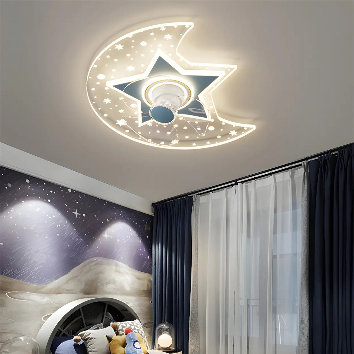Kids Room Chic Star and Moon LED Ceiling Fan with Light – Homebaa