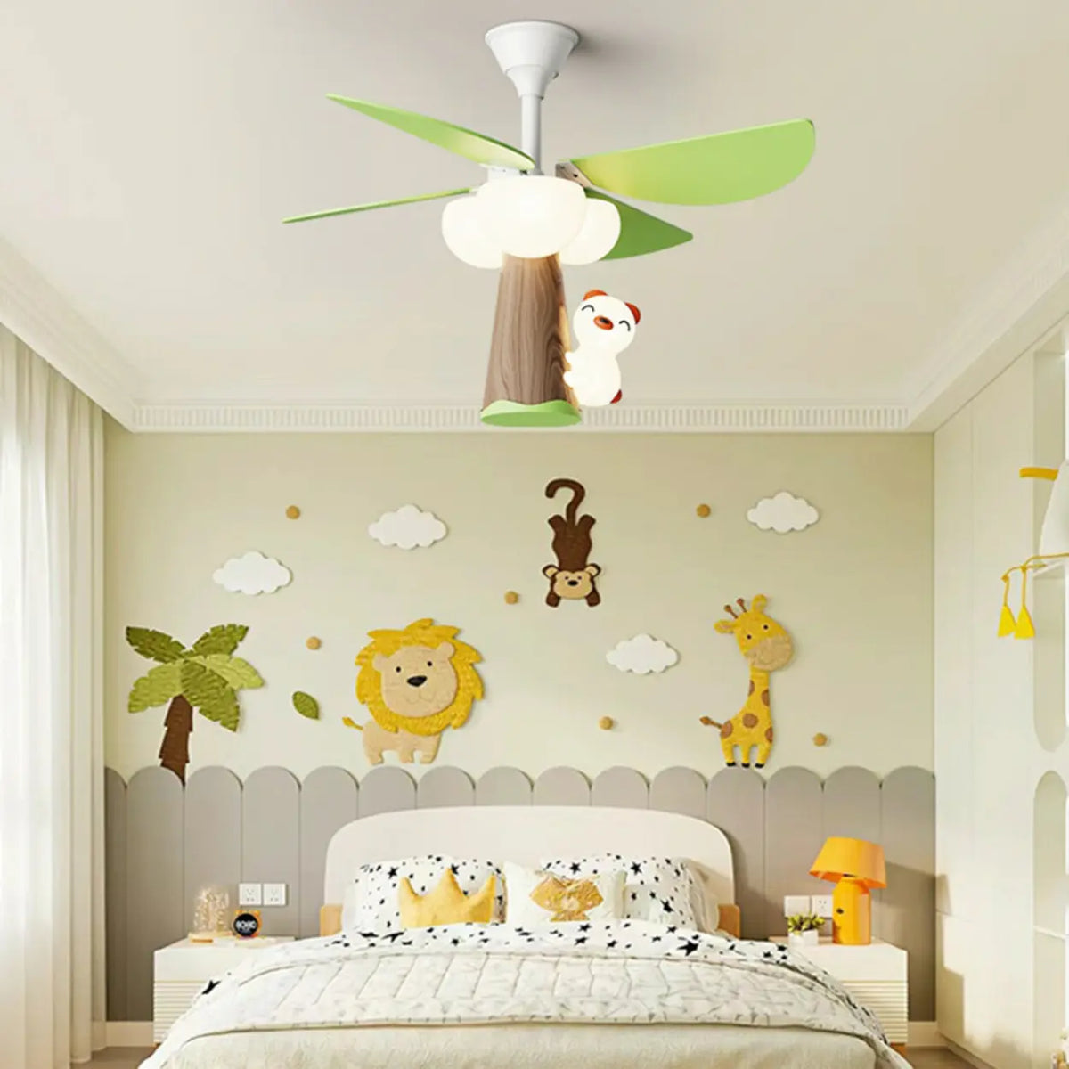 Kids Room Cute Green 4 Blades Ceiling Fan with Light – Homebaa
