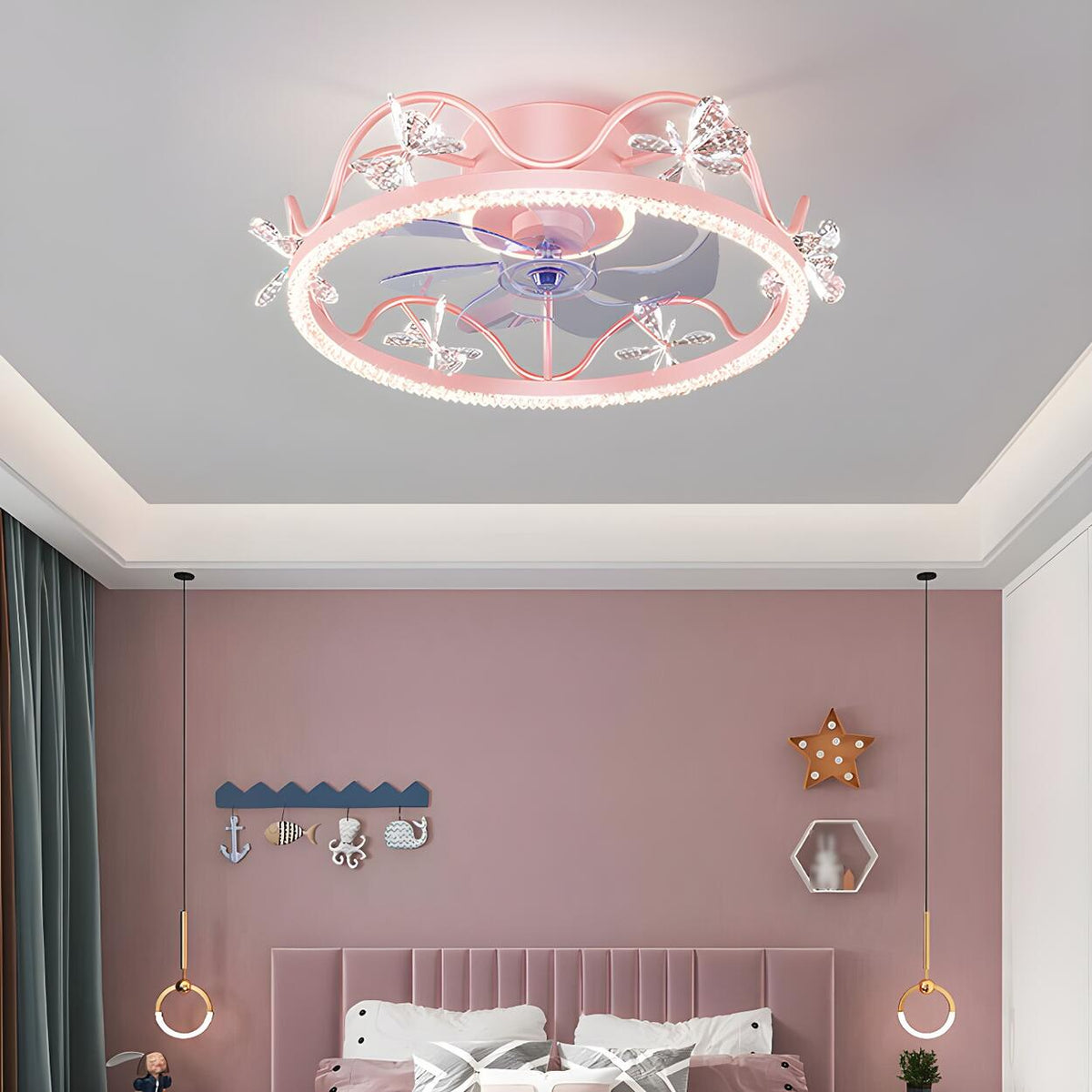 Kids Room Exquisite Bow Circle Ceiling Fan with Light – Homebaa