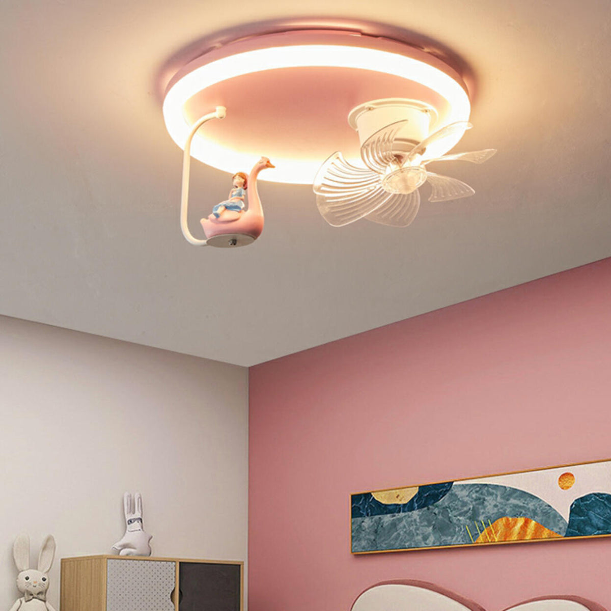 Kids Room Pink Cute Round Ceiling Fan with LED Light – Homebaa