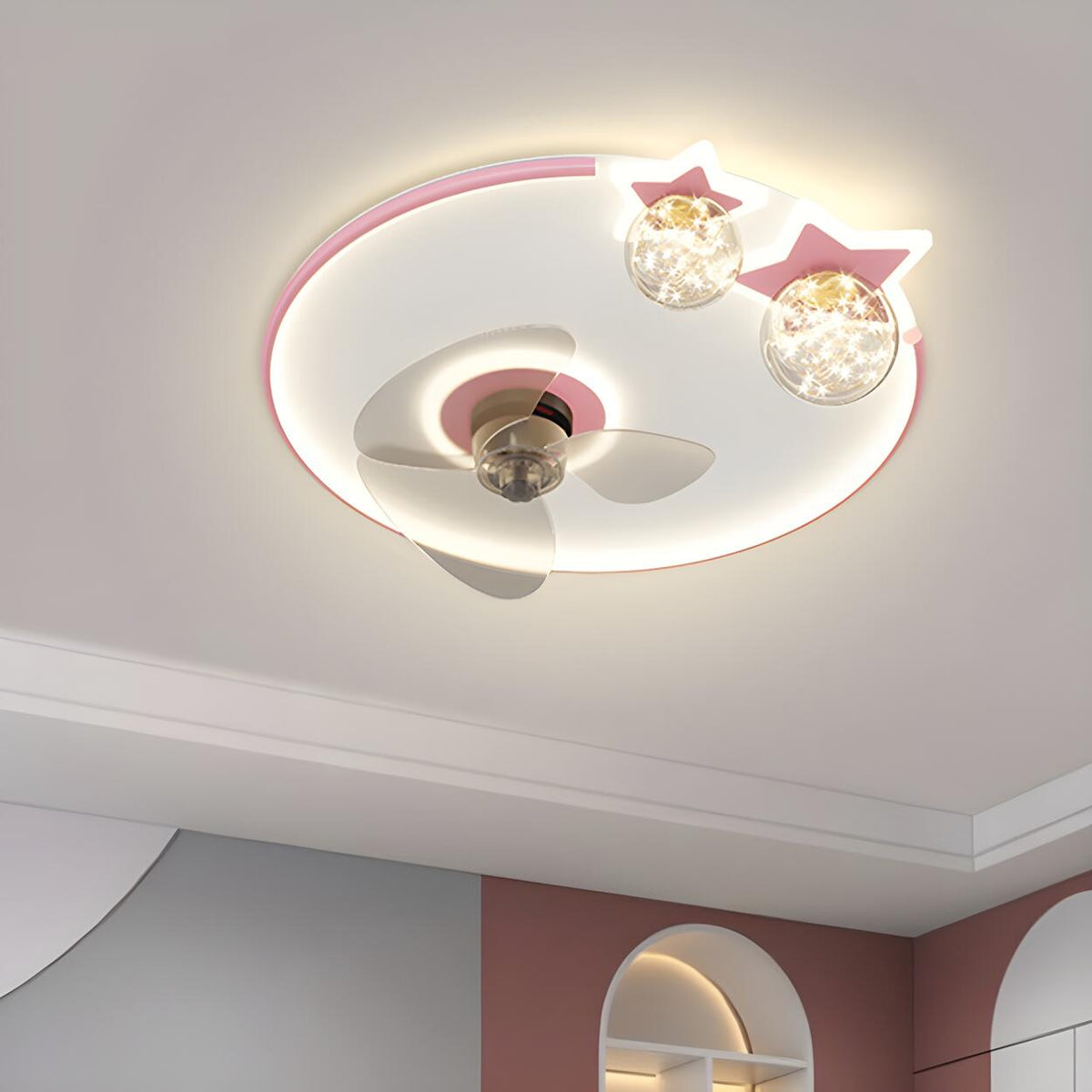 Kids Room Star Recessed Round Ceiling Fan with Light – Homebaa