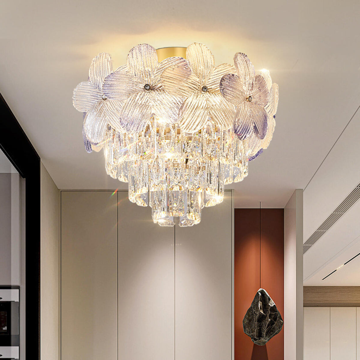 Luxury Crystal Flower Flush Mount Light Living Room – Homebaa
