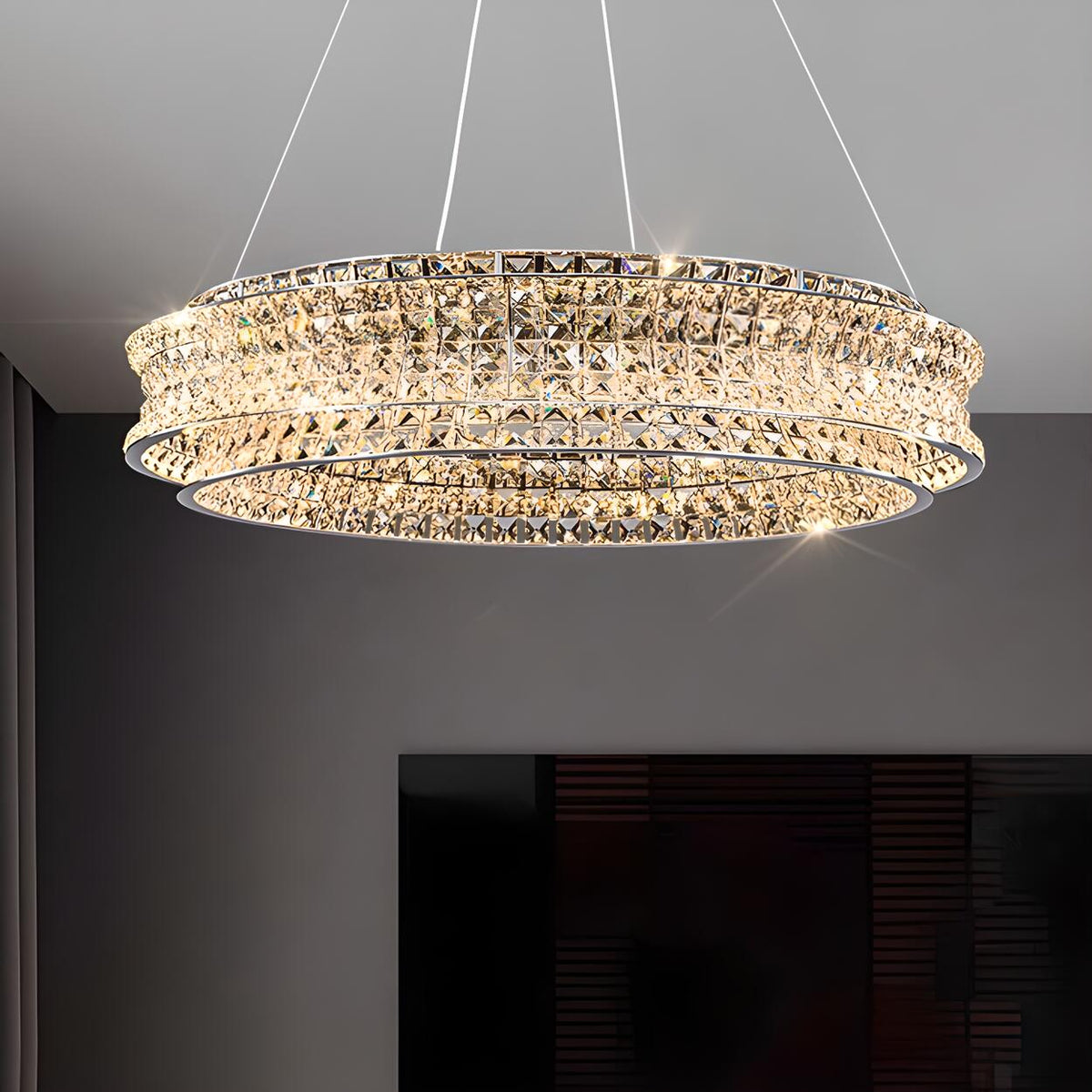 Luxury Crystal Ring Hanging Chandelier Adjustable Height – Homebaa