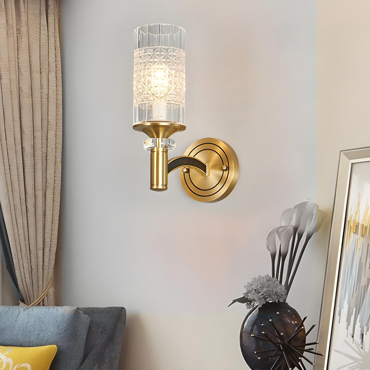 Luxury Etched Glass Shade Gold Cylinder Wall Sconce – Homebaa