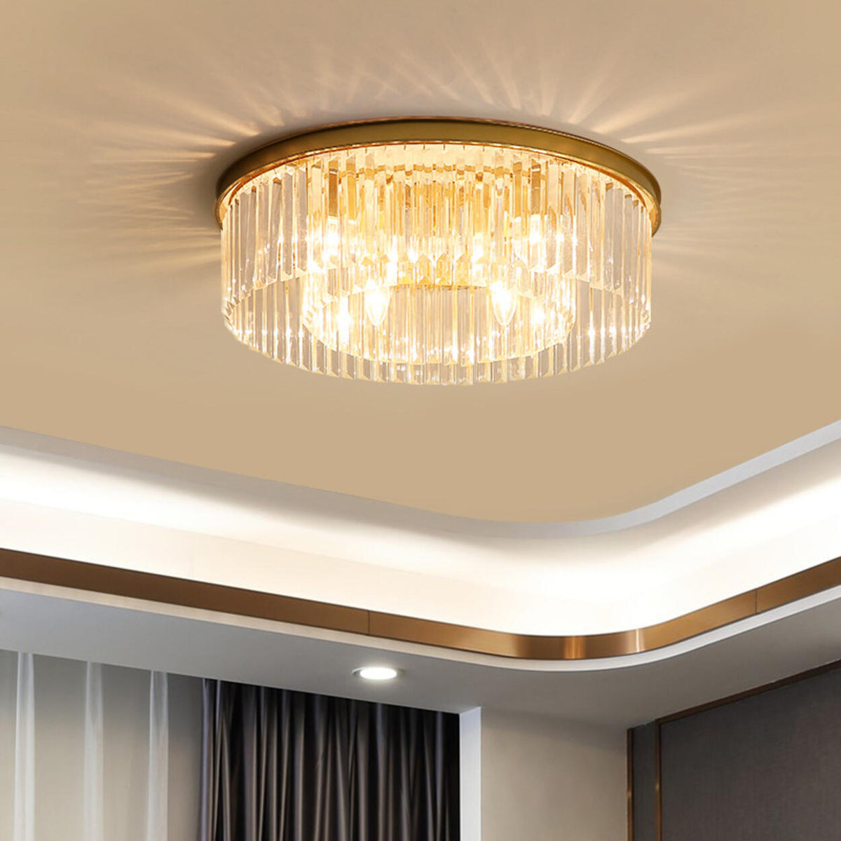 Luxury Gold Two-layer Crystal Strip Flush Mount Light – Homebaa