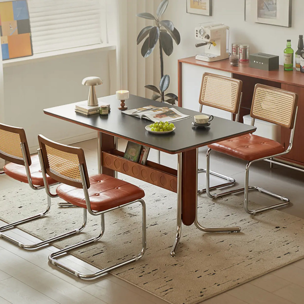 Mid-Century Modern Rectangular Stone Top Shelf Dining Table – Homebaa