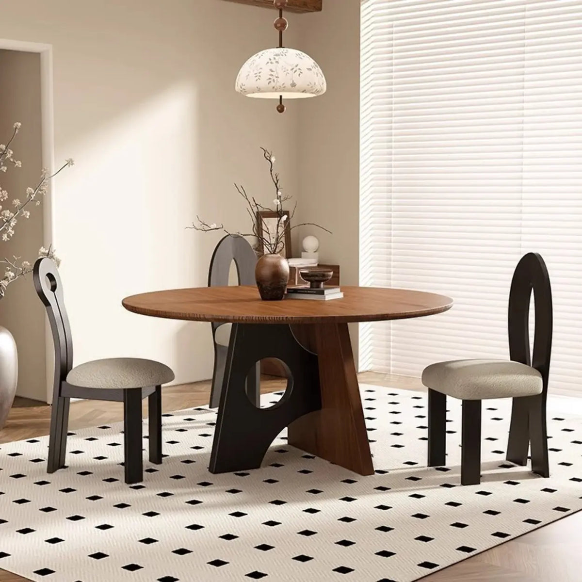 Mid-Century Modern Round Wood Geometric Base Dining Table – Homebaa