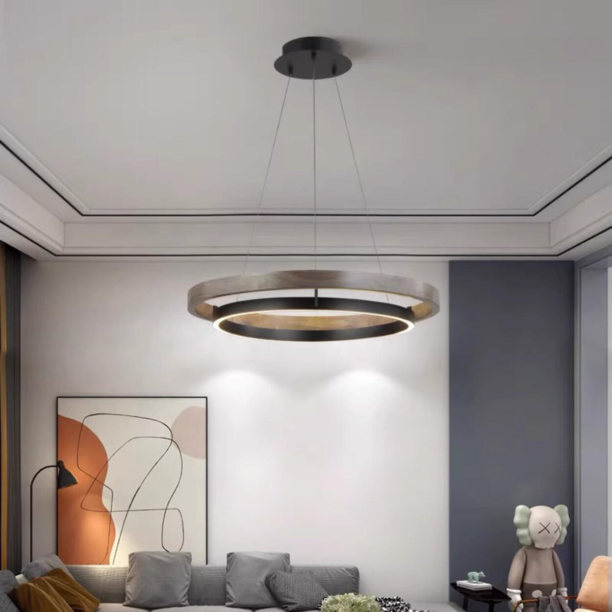 Minimalist Black Aluminum Dual Circular LED Chandelier – Homebaa
