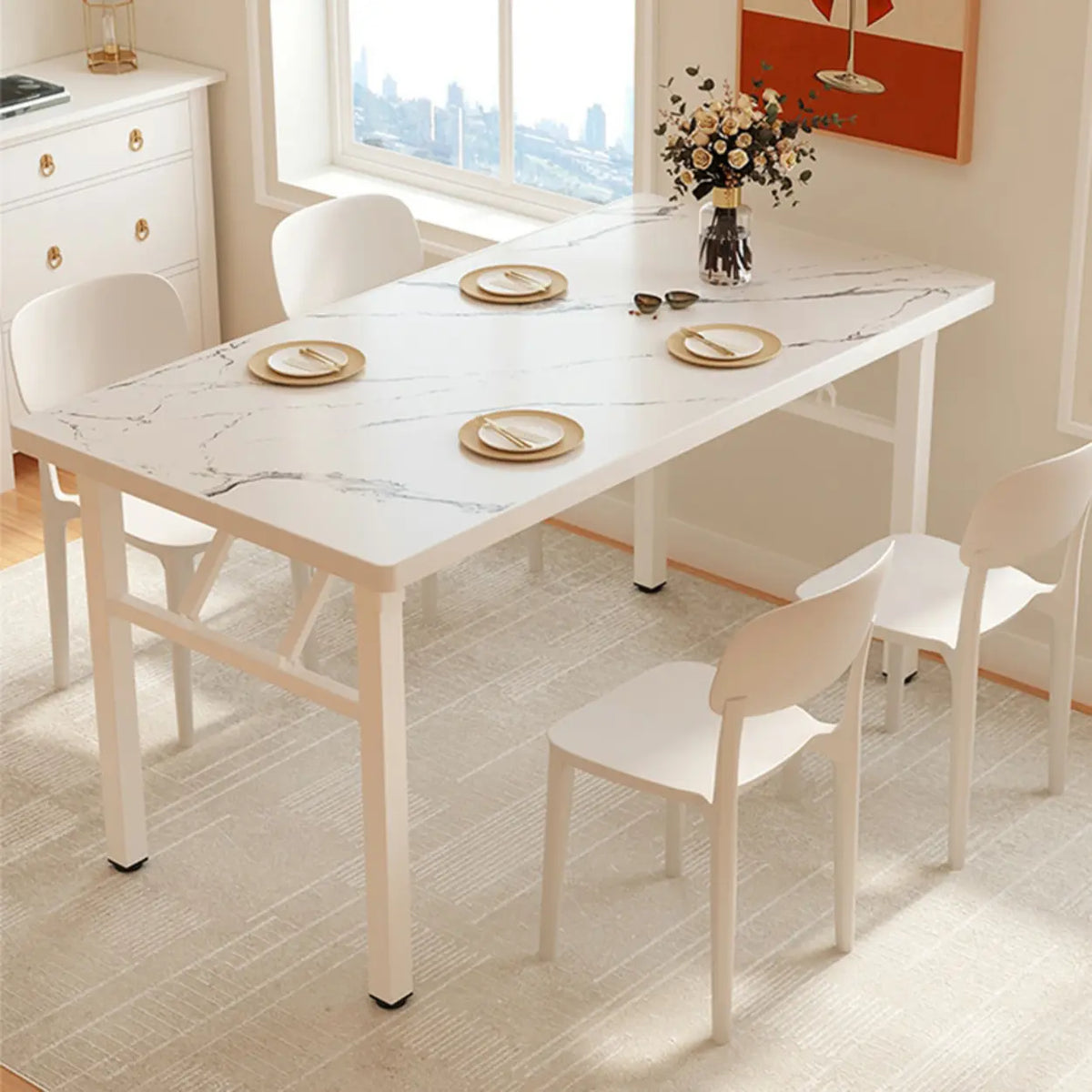 Minimalist Modern Rectangular White Folding Dining Table – Homebaa