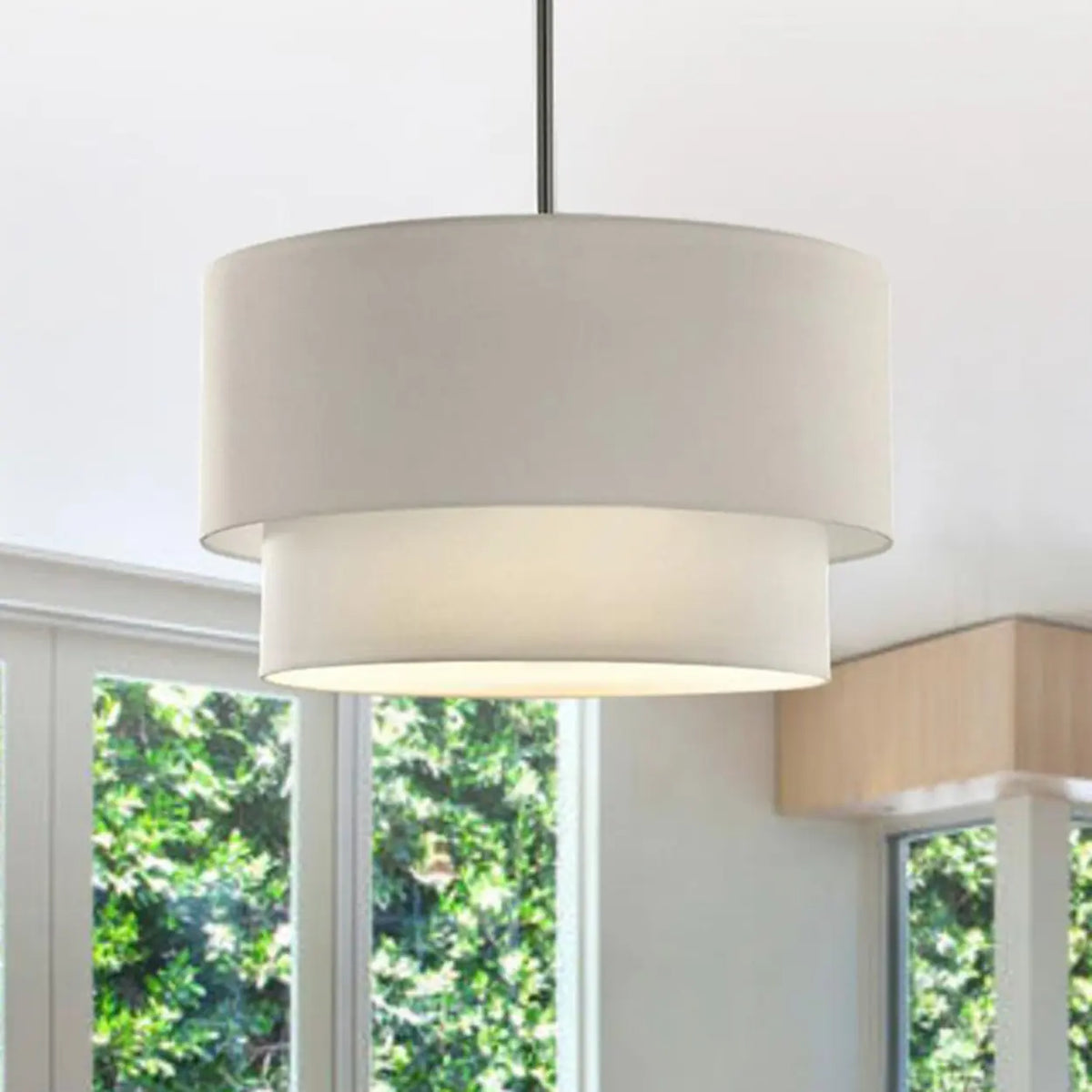 Modern 2 Tiers Fabric Drum Pendant Light – Homebaa