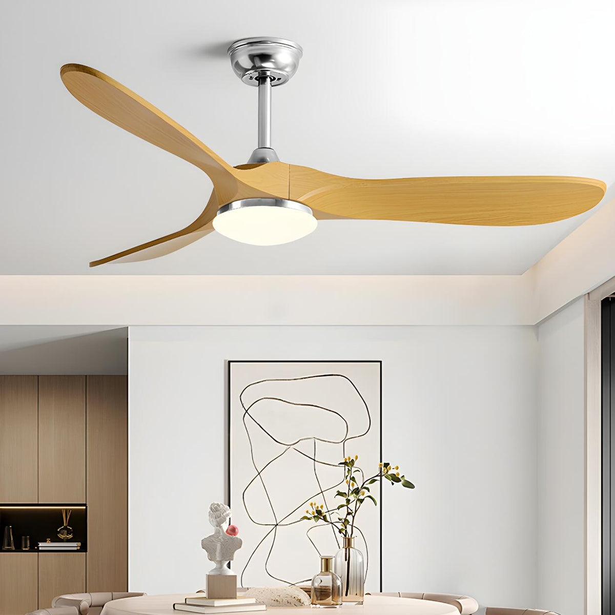 Modern Adjustable 3 Wood Blade Ceiling Fan with Light – Homebaa