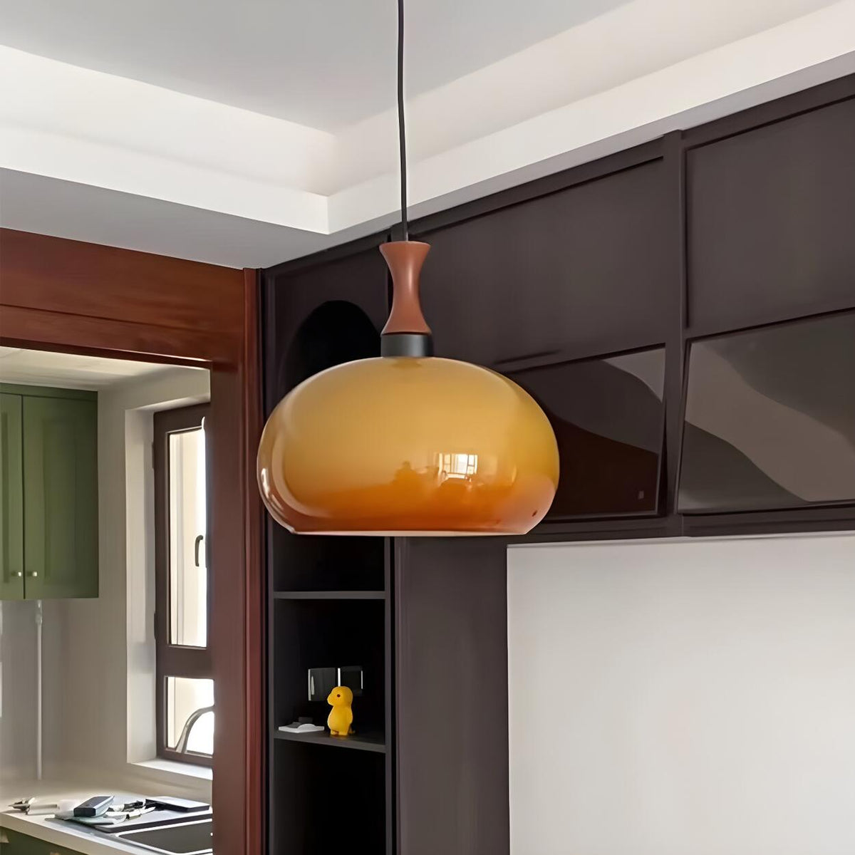 Modern Amber Glass Dome Pendant Light Flexible Length – Homebaa
