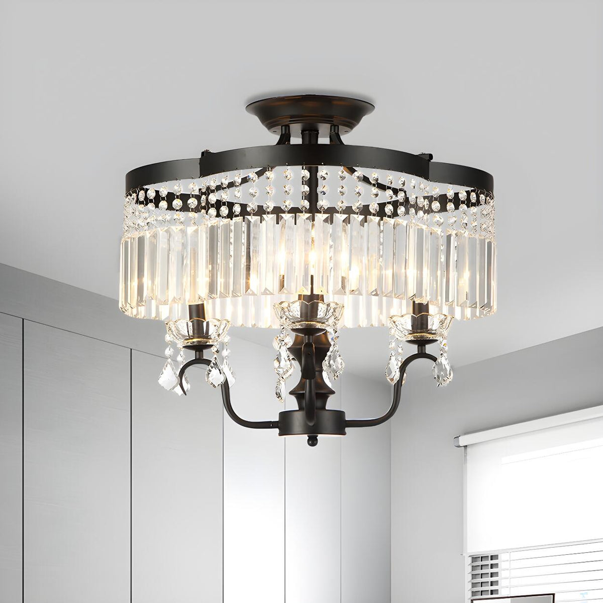 Modern Arc Frame Crystal Strip Semi-Flush Mount Light – Homebaa