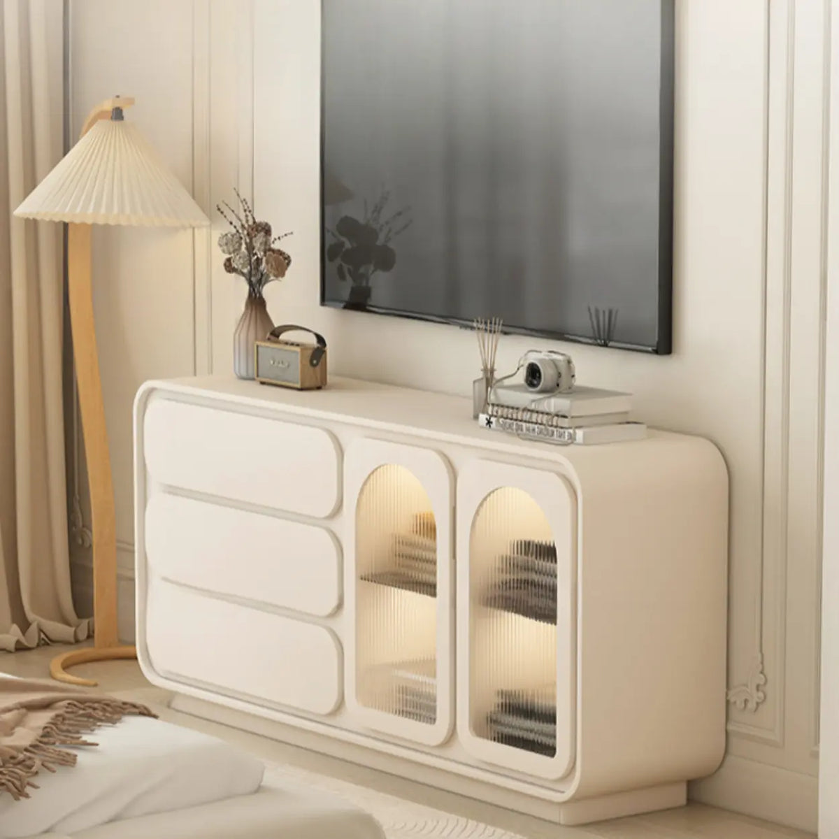 Modern Beige TV Stand with LED Lighting and Storage – Homebaa