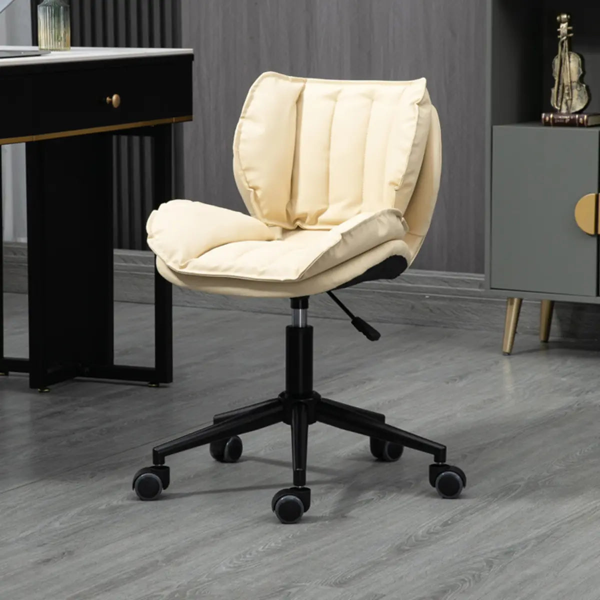Modern Beige Upholstered Alloy Office Stool with Wheels – Homebaa