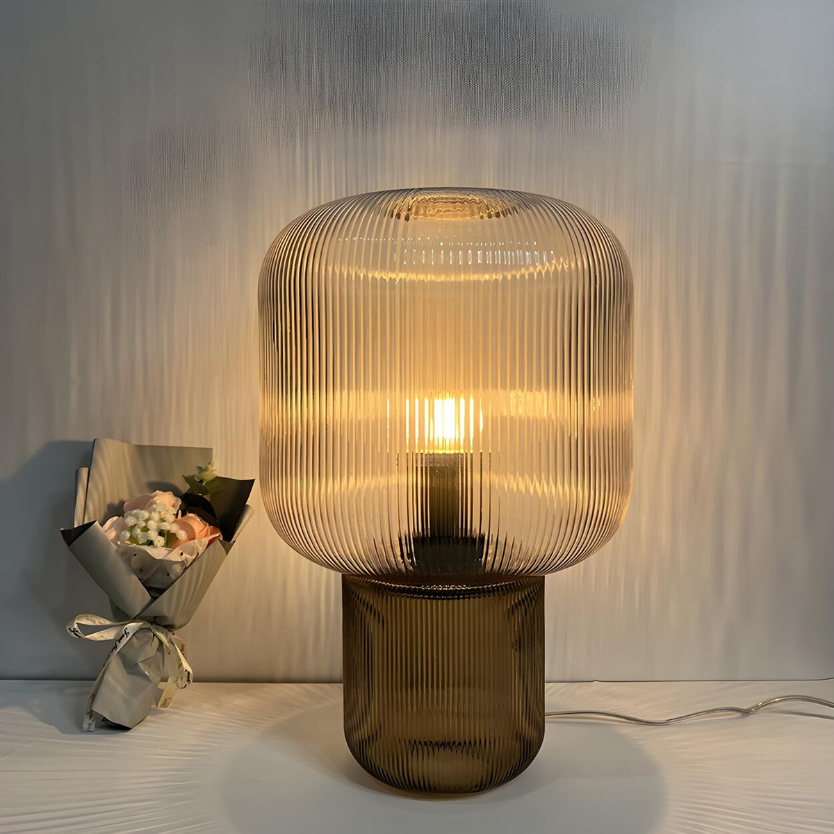 Modern Clear Brown Glass Blub Shape Bedroom Table Lamp – Homebaa