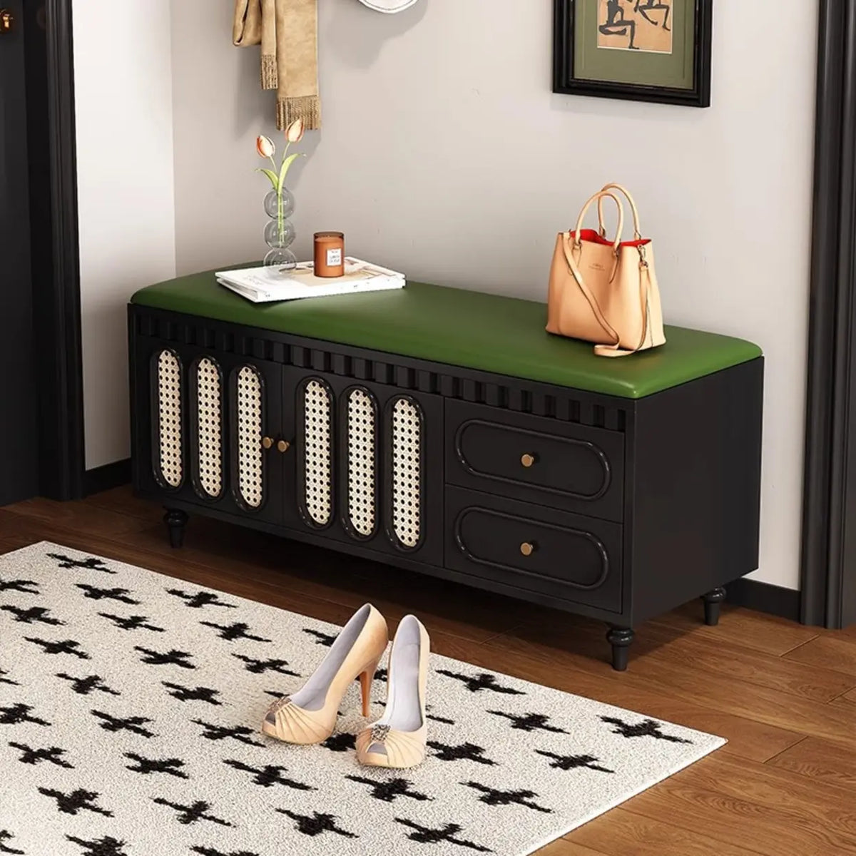 Modern Entryway Storage Bench with Cushioned Seat & Drawers – Homebaa