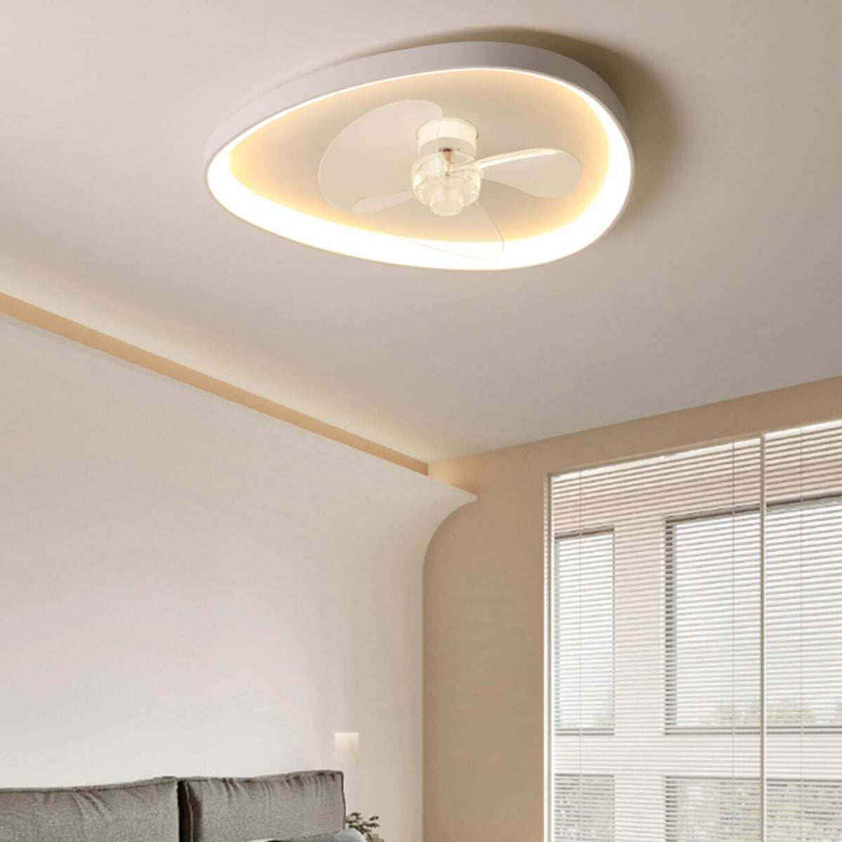Modern Flush Mounted Ring Ceiling Fan with LED Light – Homebaa