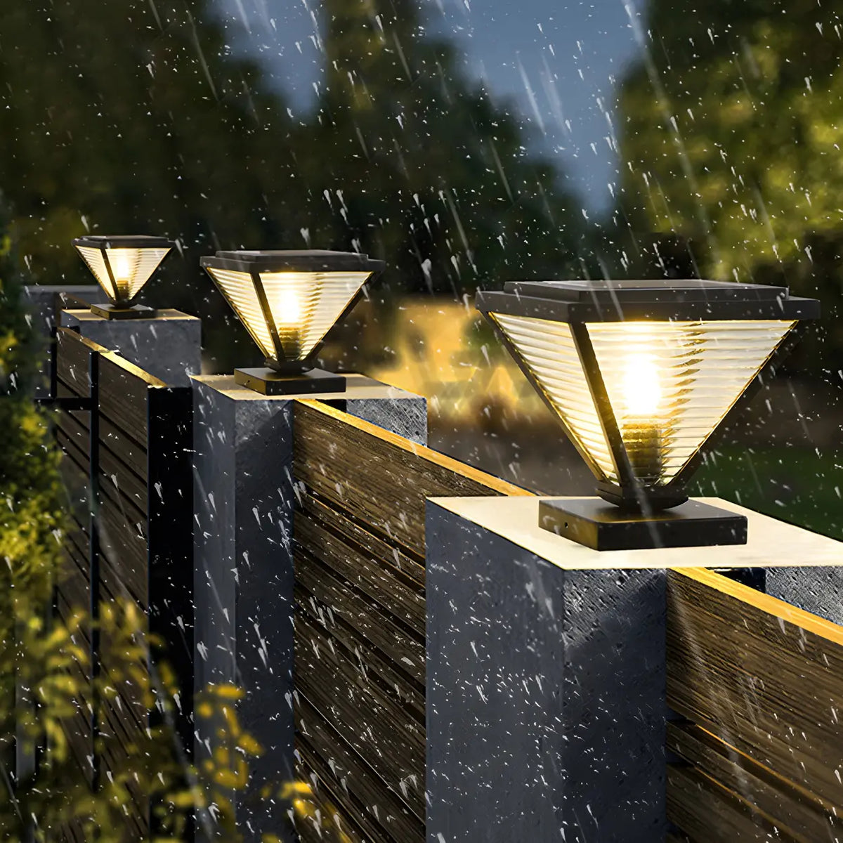 Modern Geometric Metal Pyramid Outdoor Black Post Light – Homebaa