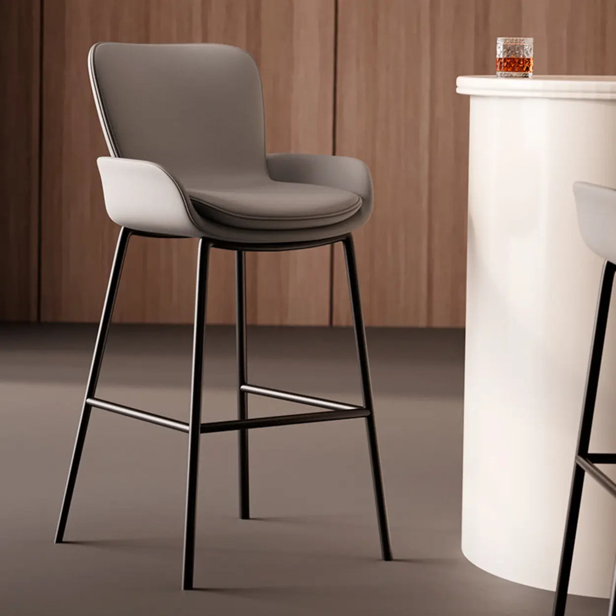 Modern Leather Upholstered Arm Footrest Bar Stool with Back – Homebaa
