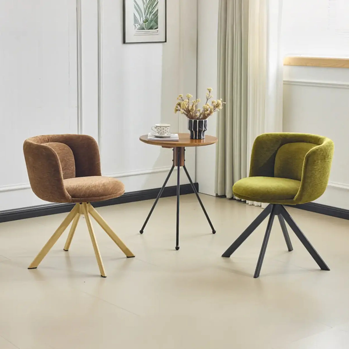 Modern Low Back Fabric Swivel Upholstered Dining Chairs Set of 2 – Homebaa