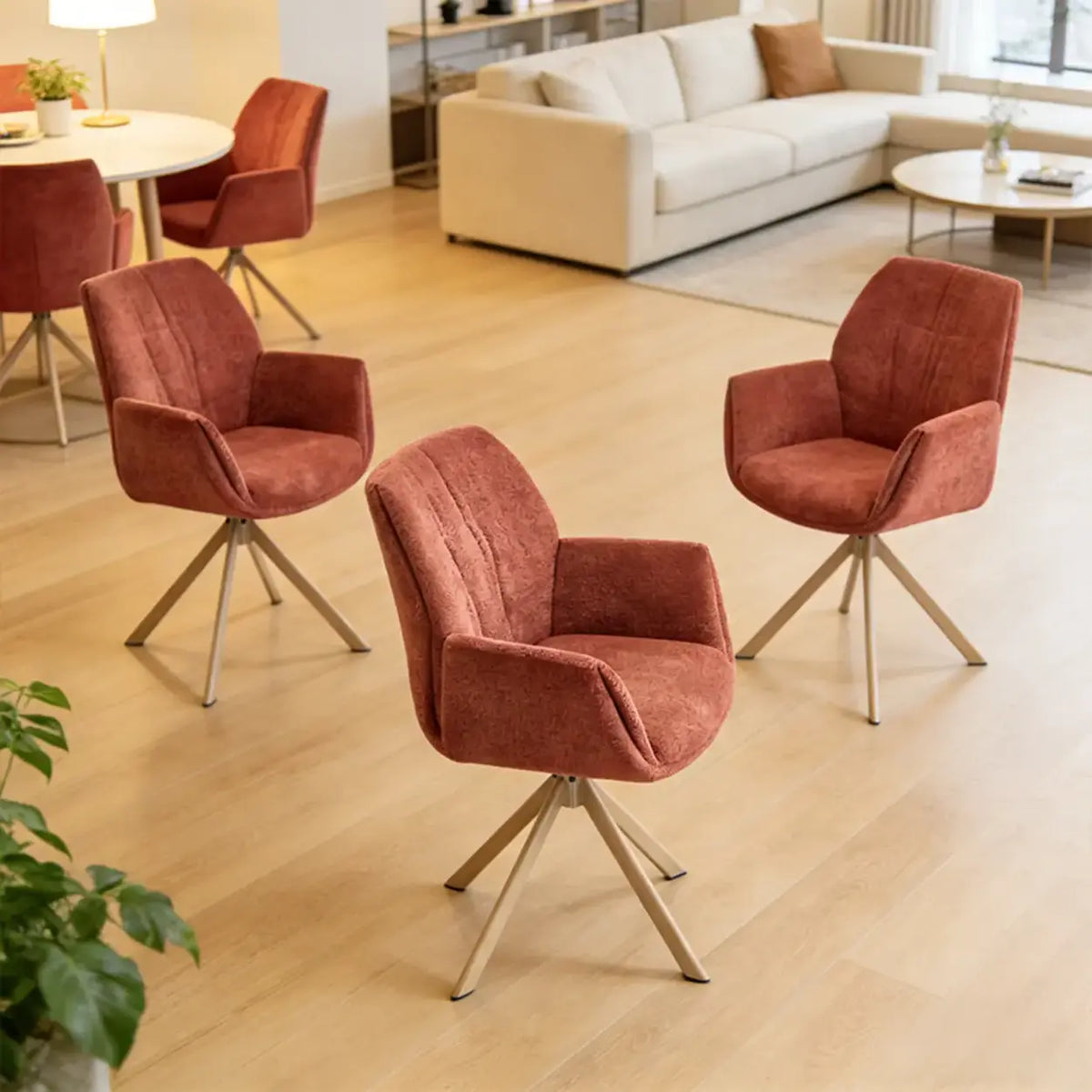 Modern Red Upholstered Swivel Curved Back Arm Dining Chair – Homebaa
