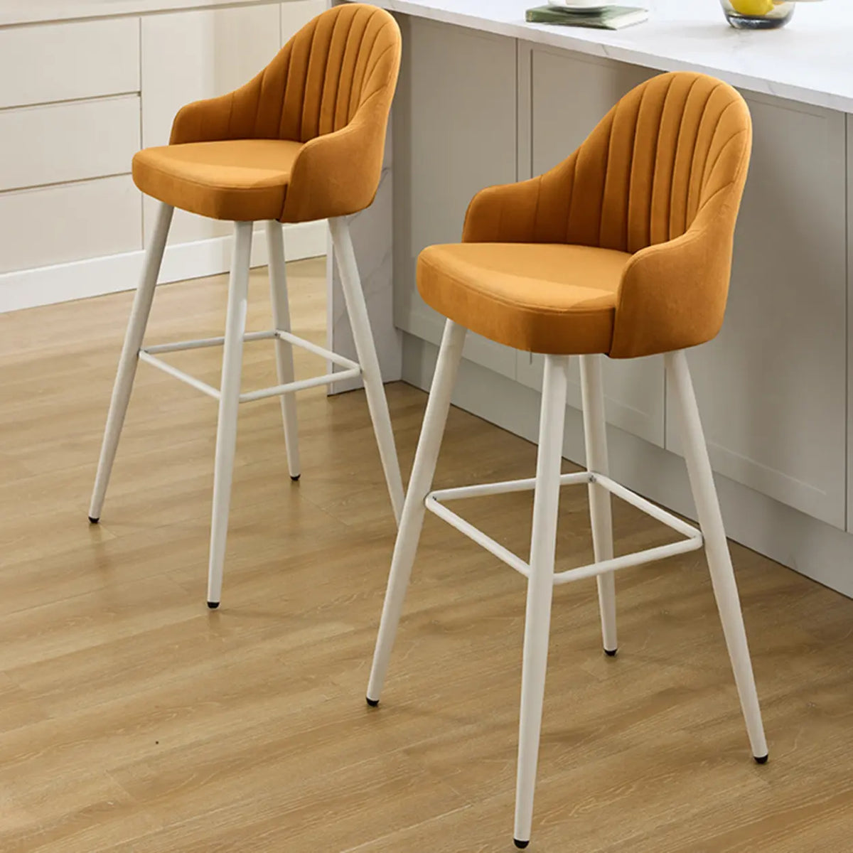 Modern Upholstered Apricot Rectangular Bar Stools with Arms – Homebaa